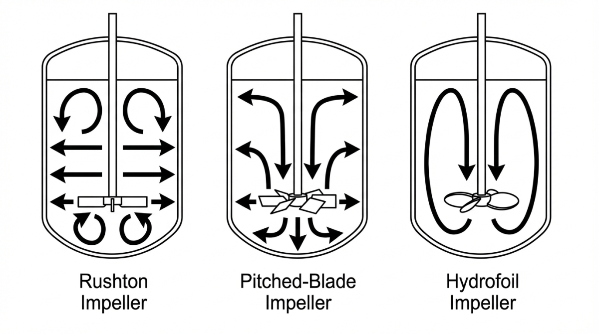 3 critical flow patterns created by bioreactor impellers